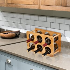 IWNTWY Wine Rack, 2 Tier 6 Bottles Bamboo Wine Racks for Cabinet Countertop, Free Standing Wine Shelf Holder Organizer for Kitchen Bar Pantry Table Top