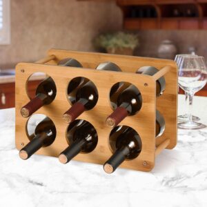 IWNTWY Wine Rack, 2 Tier 6 Bottles Bamboo Wine Racks for Cabinet Countertop, Free Standing Wine Shelf Holder Organizer for Kitchen Bar Pantry Table Top