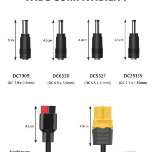 NEOQOQO 6 in 1 Solar Panel Connectors Extension Cable, 14AWG Solar Panel Female and Male Connectors to XT60 Anderson 4 Different DC Adapter Cables for Solar Panel & Power Station