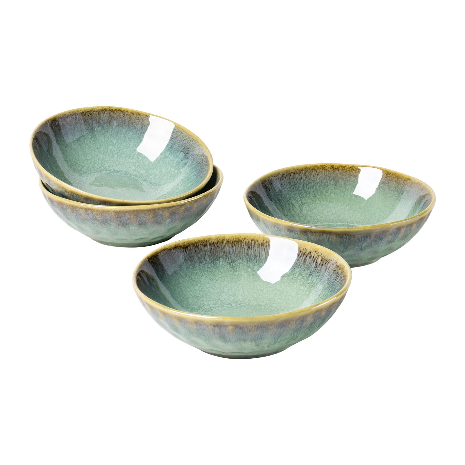 Henten Home Ceramic Cereal Bowls, Irregular Shape Pasta Bowls Set of 4, 25 OZ Porcelain Salad Bowls, Large Oatmeal Bowls for Kitchen, Serving Stoneware Bowls Set, Reactive Glaze (Green)