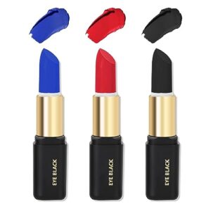 eye black face paint kit, eye black stick for football baseball softball lacrosse, blue red black facepaint lipstick for christmas costume cosplay clown makeup, waterproof blendable body paint stick