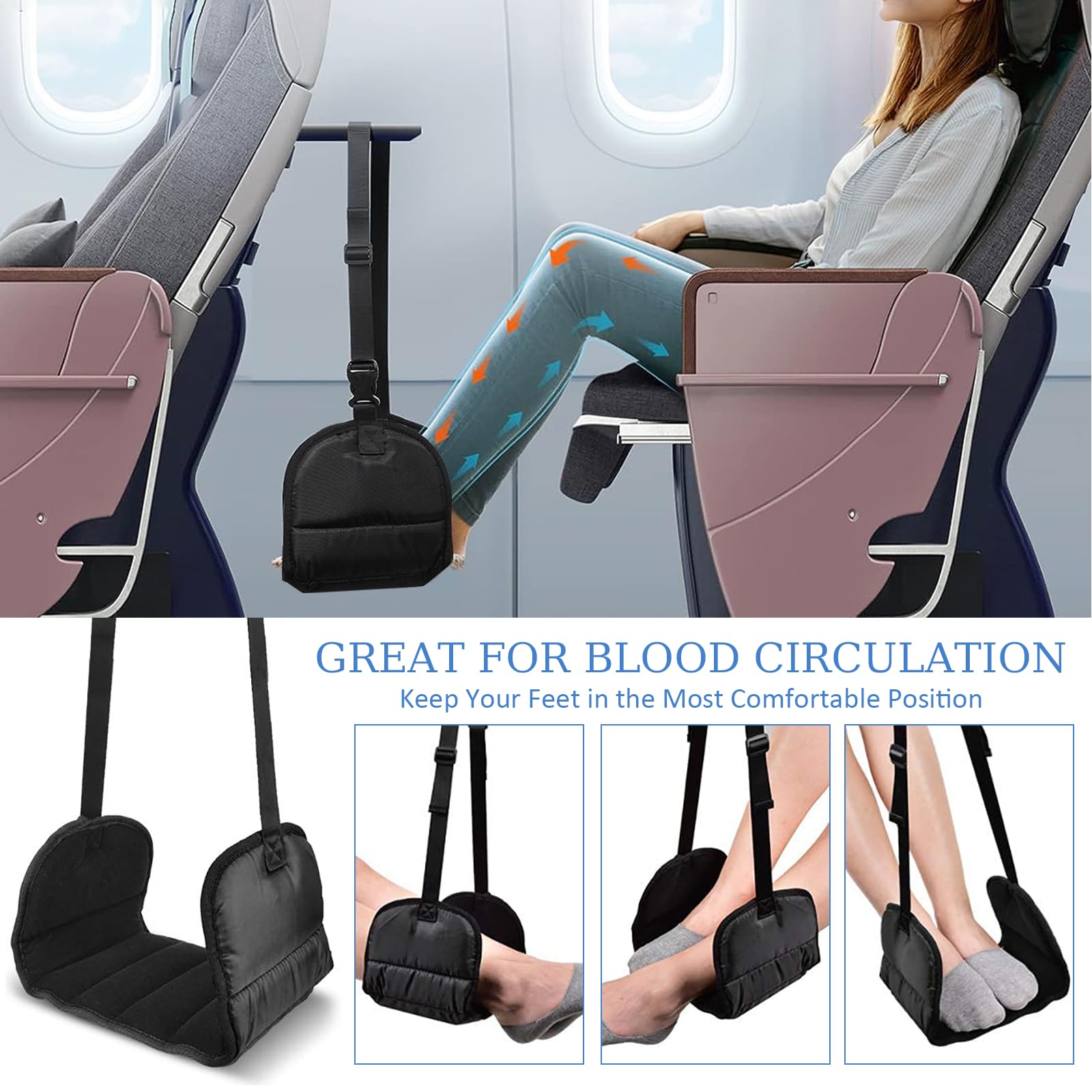 Airplane Footrest Travel Foot Hammock: Plane Feet Rest Accessories Portable Feet Sling Memory Foam Comfort Essentials