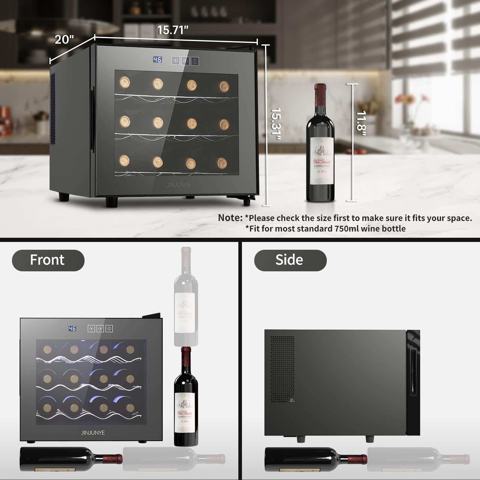 JINJUNYE 12 Bottle Wine Cooler Refrigerator, Small Wine Fridge Countertop with Digital Temperature Control, Mini Freestanding Wine Cellars Glass Door for Home, Office, Bar, Gift for Wine Lover