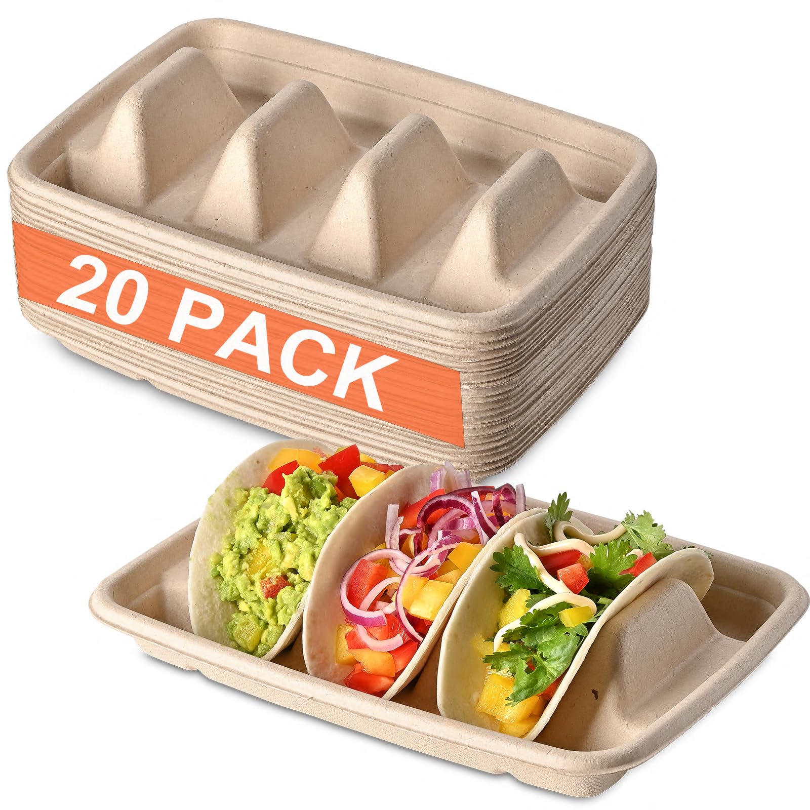 Aofure (60PCS) Taco Holder Disposable, Taco Holder Plates Disposable , Paper Taco Tray, Taco Plate Serving Set for a Party, Taco Holder Stand, Taco Plates for Party, Taco Plates with Dividers