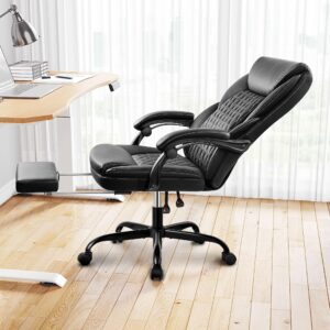 BestEra Office Chair, Big and Tall Office Chair Executive Office Chair with Foot Rest Ergonomic Office Chair Home Office Desk Chairs Reclining High Back Leather Chair with Lumbar Support (Black)