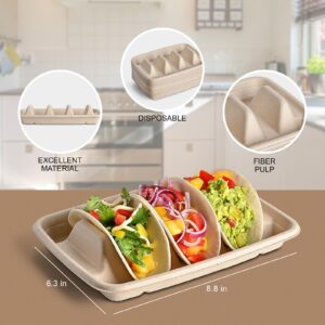 Aofure (60PCS) Taco Holder Disposable, Taco Holder Plates Disposable , Paper Taco Tray, Taco Plate Serving Set for a Party, Taco Holder Stand, Taco Plates for Party, Taco Plates with Dividers