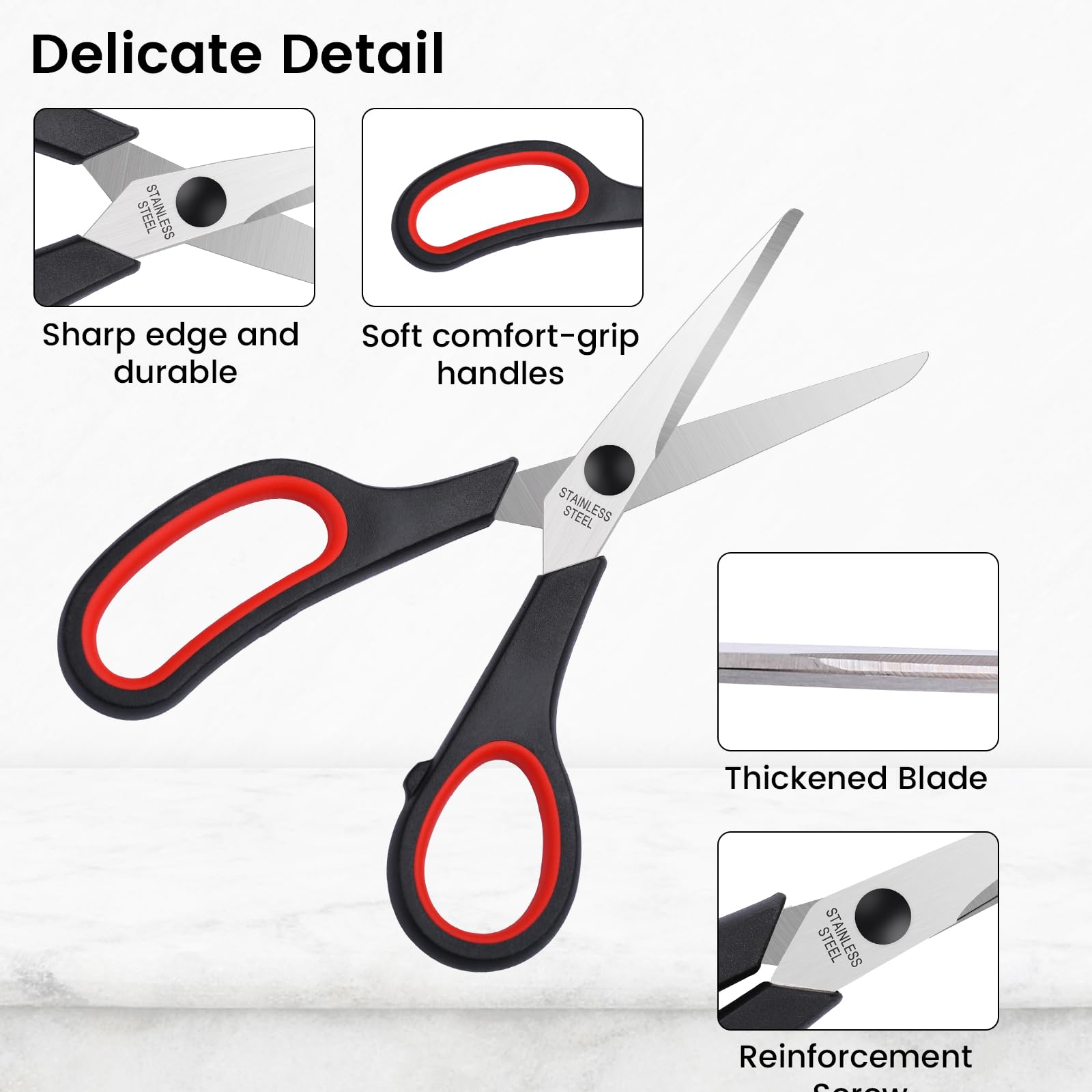 Scissors Set of 3-Pack, 8" Scissors All Purpose Comfort-Grip Handles Sharp Scissors for Office Home School Craft Sewing Fabric Supplies, High/Middle School Student Teacher Scissor, Right/Left Handed