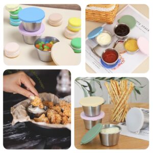 Moretoes 9pcs Salad Dressing Container To Go, 2.4oz Mini Condiment Containers with Lids for Bento Boxes and On-the-Go Meals（Morandi - Colored