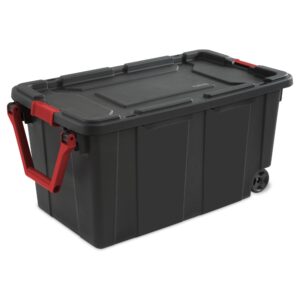 40 gallon wheeled industrial tote plastic, black, set of 2