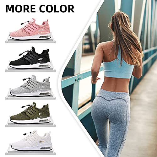 BOGOVER Womens Lightweight Air Running Shoes, Breathable Gym Jogging Running Tennis Sneakers with Air Cushion,No Tie White 7.5