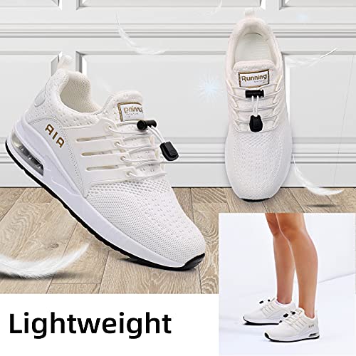 BOGOVER Womens Lightweight Air Running Shoes, Breathable Gym Jogging Running Tennis Sneakers with Air Cushion,No Tie White 7.5