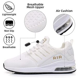 BOGOVER Womens Lightweight Air Running Shoes, Breathable Gym Jogging Running Tennis Sneakers with Air Cushion,No Tie White 7.5