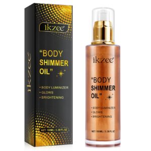 body shimmer oil,shimmering body oil,bronze face brighten glow pearl highlighter illuminator body makeup shine glitter,summer body glitter moisturizing glow body luminizer(3.4 fl oz)