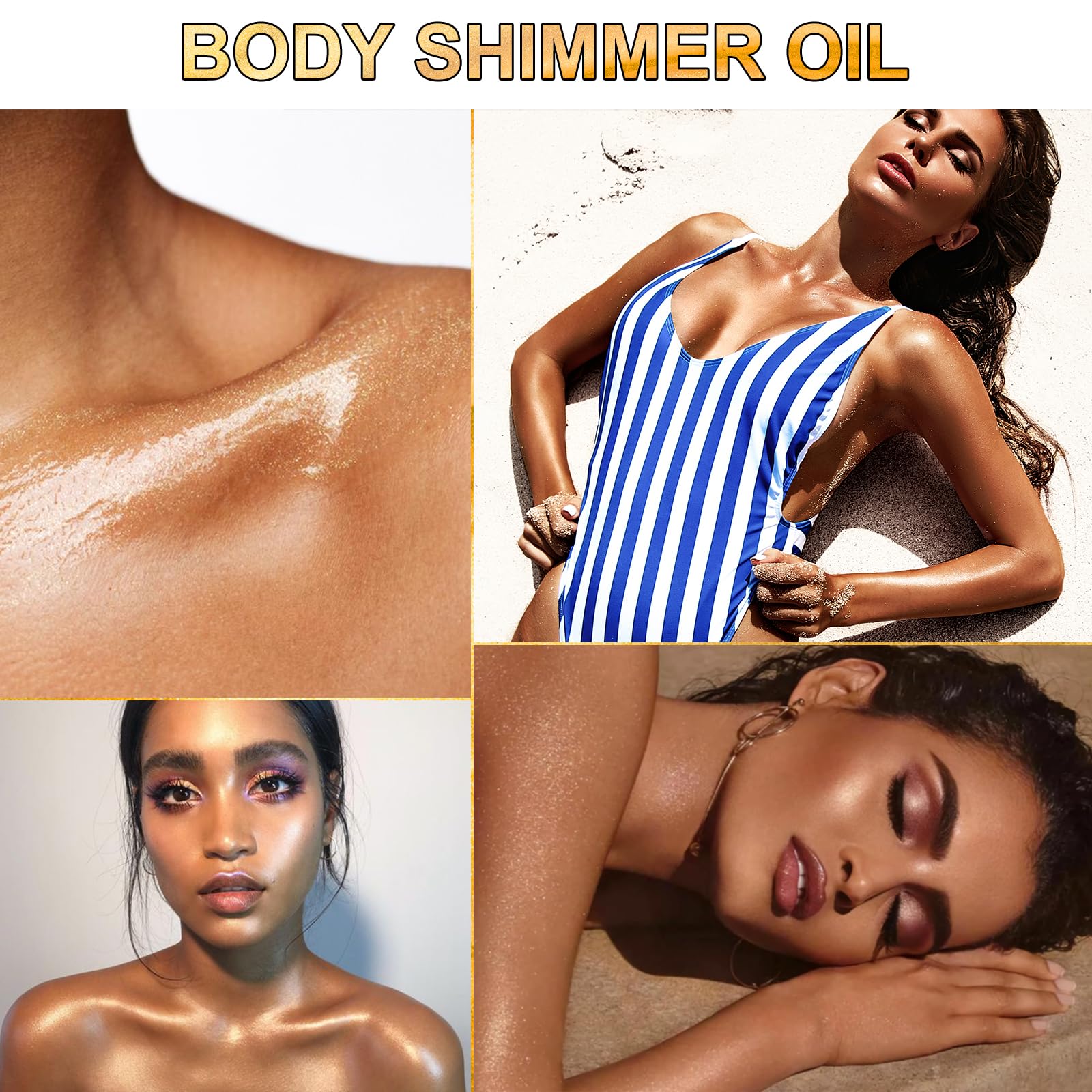 Body Shimmer Oil,Shimmering Body Oil,Bronze Face Brighten Glow Pearl Highlighter Illuminator Body Makeup Shine Glitter,Summer Body Glitter Moisturizing Glow Body Luminizer(3.4 Fl Oz)