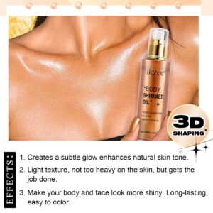 Body Shimmer Oil,Shimmering Body Oil,Bronze Face Brighten Glow Pearl Highlighter Illuminator Body Makeup Shine Glitter,Summer Body Glitter Moisturizing Glow Body Luminizer(3.4 Fl Oz)