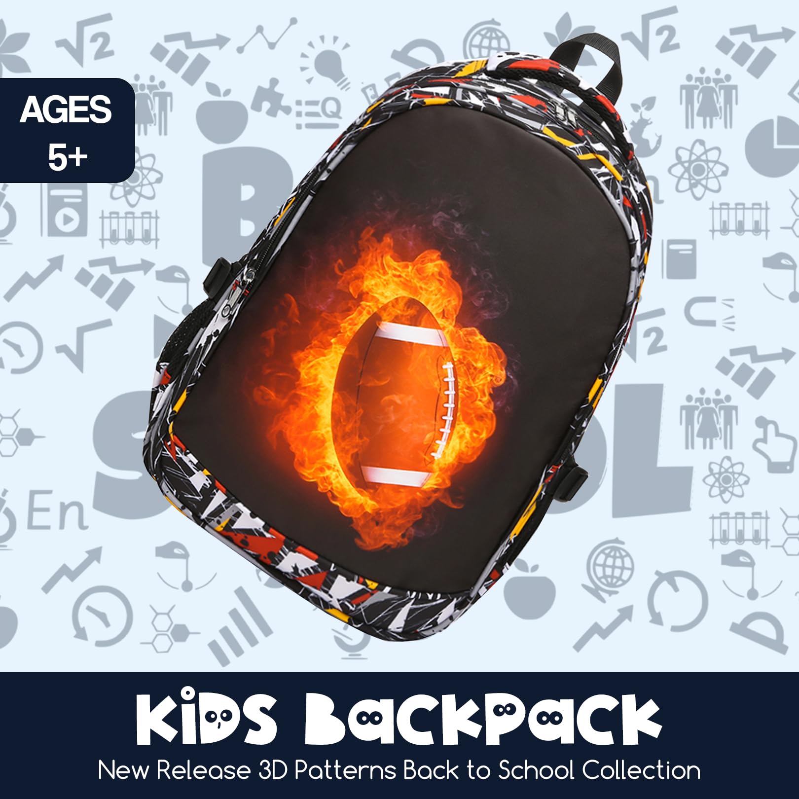 Football Backpack for Boys Kids Bookbags School Bags for Elementary Kindergarten Preschool Children Middle School Teens Cool Book Bags for Child Ages 8-12 School Stuff Mochilas para Niños de 8 Años