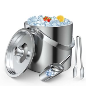 3l double wall stainless steel ice bucket with lid,scoop,tongs, insulated ice bucket for cocktail bar and parties