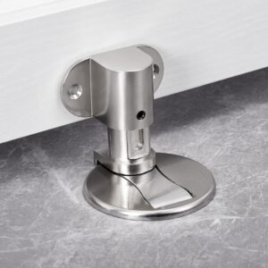 iniret silvery floor mount door stopper，height-adjustable invisible magnetic door stop,door catch/stopper for bottom of door，hold your door open，with adhesive no drilling,for home office bedroom