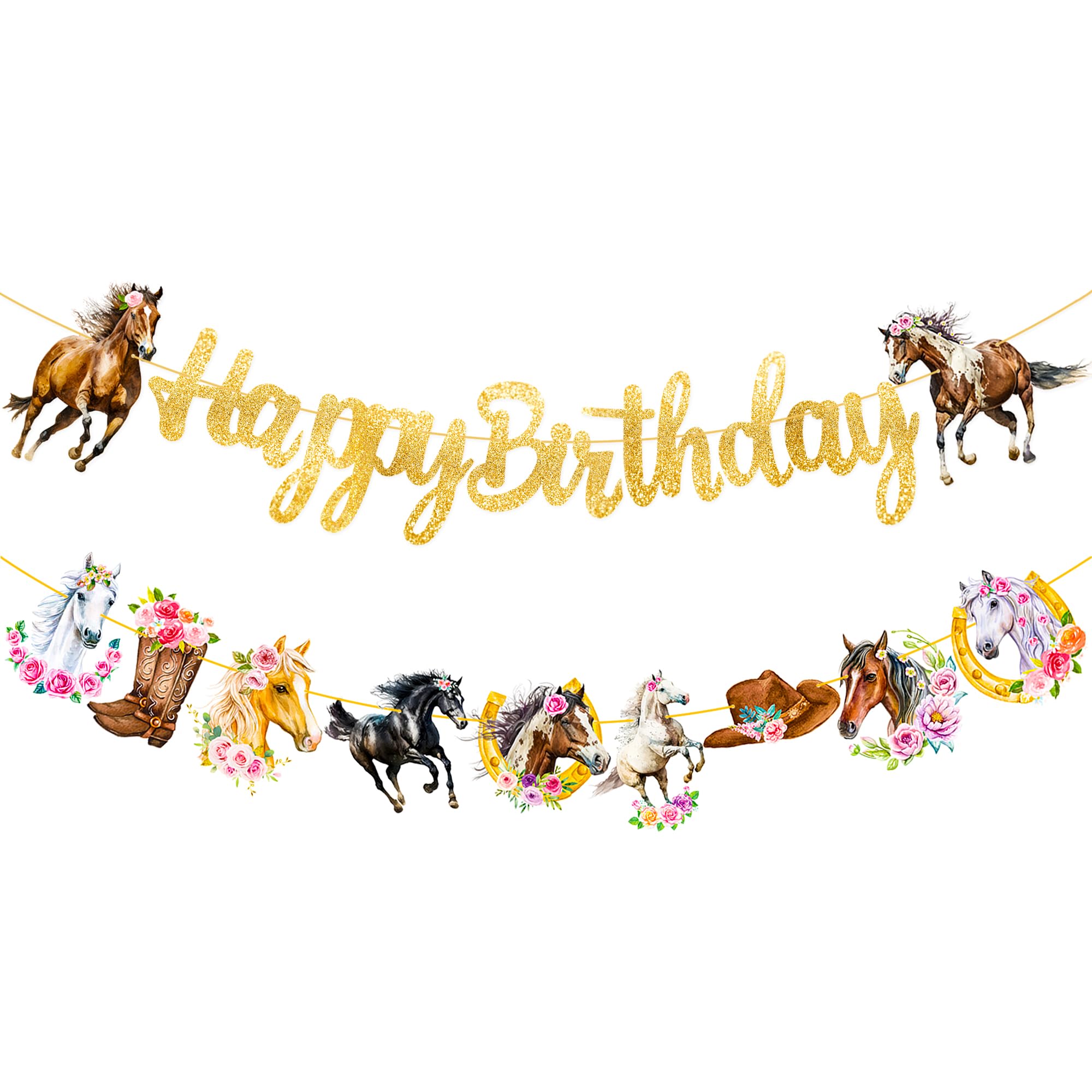 Cowgirl Happy Birthday Banner Cowgirl Birthday Party Supplies Glitter Western Cowgirl Theme Birthday Banners Decorations for Western Girl’s Birthday Party Horse Birthday Party Baby Shower Supplies