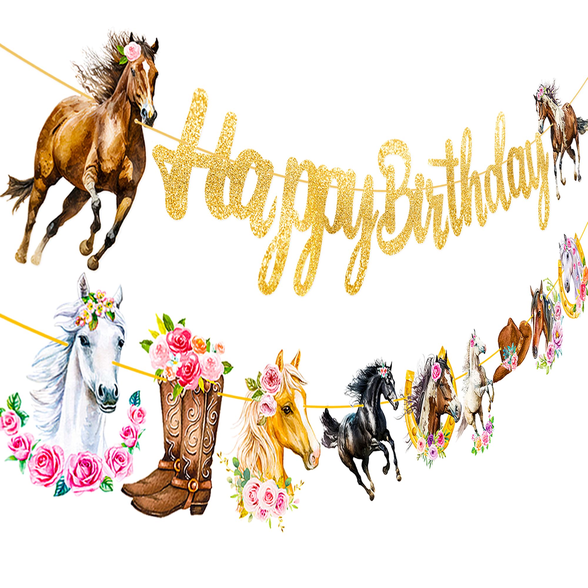 Cowgirl Happy Birthday Banner Cowgirl Birthday Party Supplies Glitter Western Cowgirl Theme Birthday Banners Decorations for Western Girl’s Birthday Party Horse Birthday Party Baby Shower Supplies