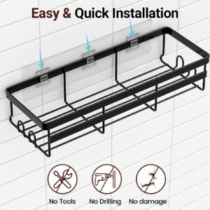 WOWBOX Shower Caddy Shelf Organizer, 3 Pack Adhesive Black Bathroom Accessories, Save Space with Hooks & Soap Box, Toiletries Organization And Storage Stainless No Drilling Shower Shelves