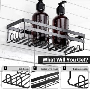 WOWBOX Shower Caddy Shelf Organizer, 3 Pack Adhesive Black Bathroom Accessories, Save Space with Hooks & Soap Box, Toiletries Organization And Storage Stainless No Drilling Shower Shelves