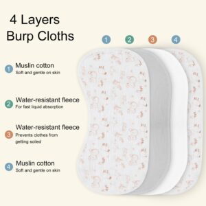 COTTONBEBE Muslin Burp Cloths with Snaps, Multi-Use Burpy Bib 100% Natural Cotton，Large 22"X11" Extra Absorbent Burping Cloth for Baby Girl & Boy, Safari & Rainbow & White