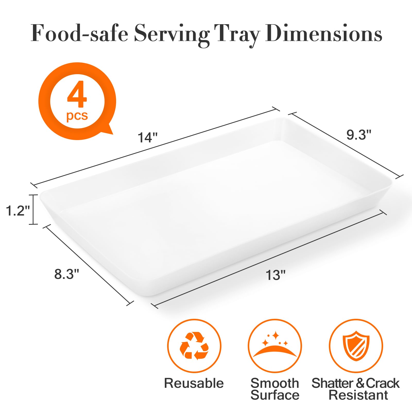 WOWBOX 4 pcs Serving Tray for Entertaining, Serving Platters for Fruit, Cookies, Dessert, Snacks, Reusable Plastic Trays for Serving Food and Pantry Organization in Kitchen & for Parties