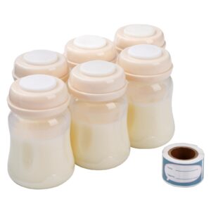 phanpy breast milk storage bottles 6pcs with handwriting stickers, 6oz breastmilk storage containers for fridge, wide neck breast milk freezer storage organizer, compatible with phanpy breast pump