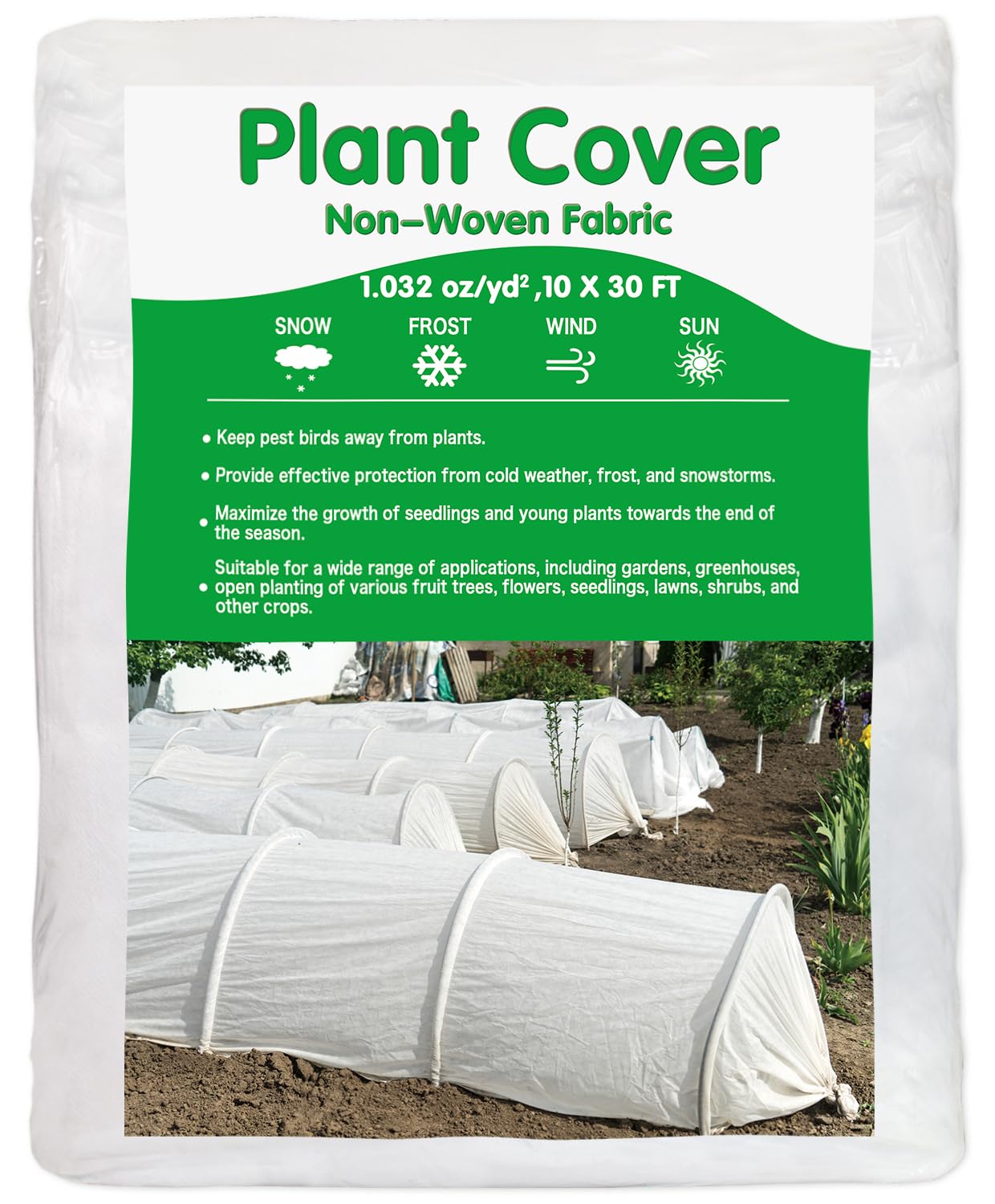 HAINANSTRY Plant Covers Freeze Protection, 10Ft x 30Ft Frost Cloth Plant Freeze Protection, Frost Blankets for Outdoor Plants, Garden Non-Woven Fabrics Plant Cover for Winter Frost Protection