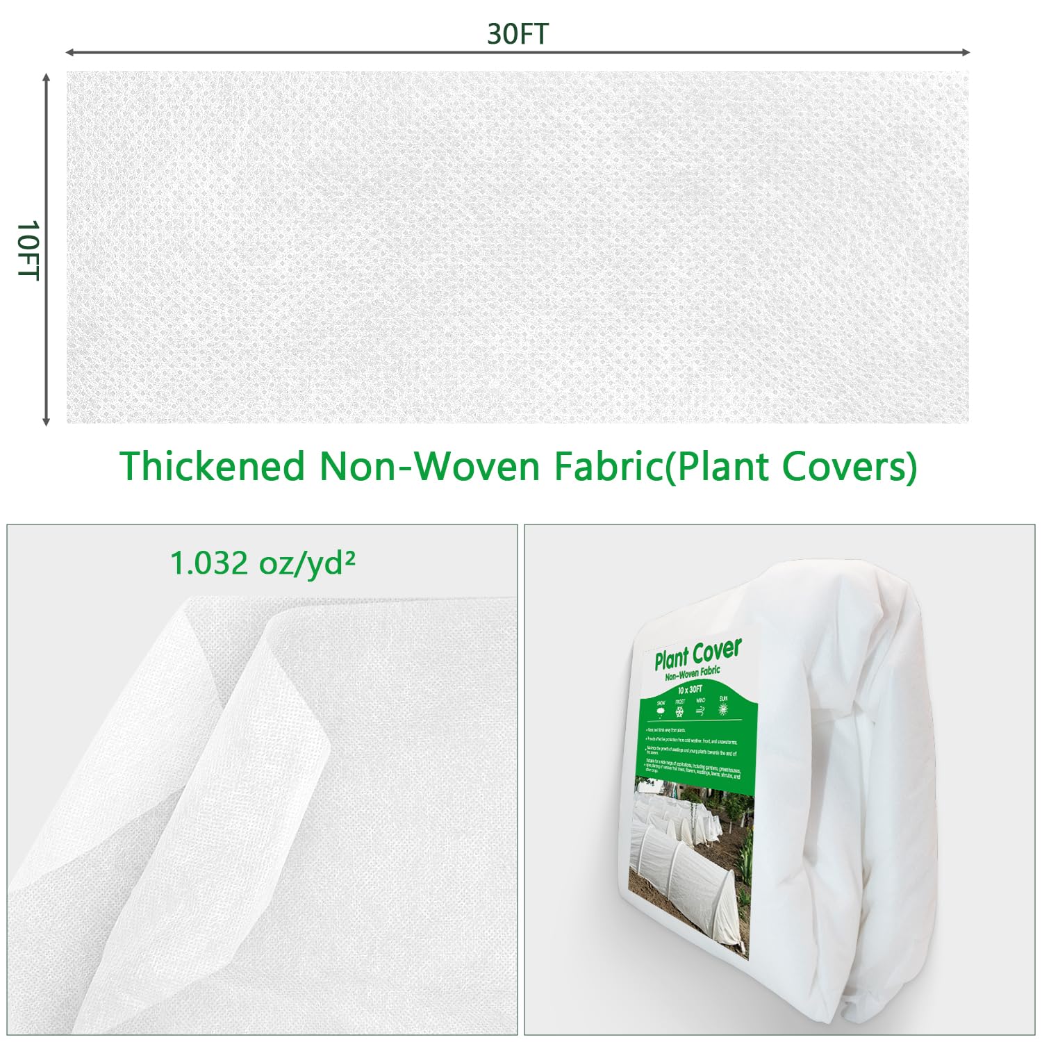 HAINANSTRY Plant Covers Freeze Protection, 10Ft x 30Ft Frost Cloth Plant Freeze Protection, Frost Blankets for Outdoor Plants, Garden Non-Woven Fabrics Plant Cover for Winter Frost Protection