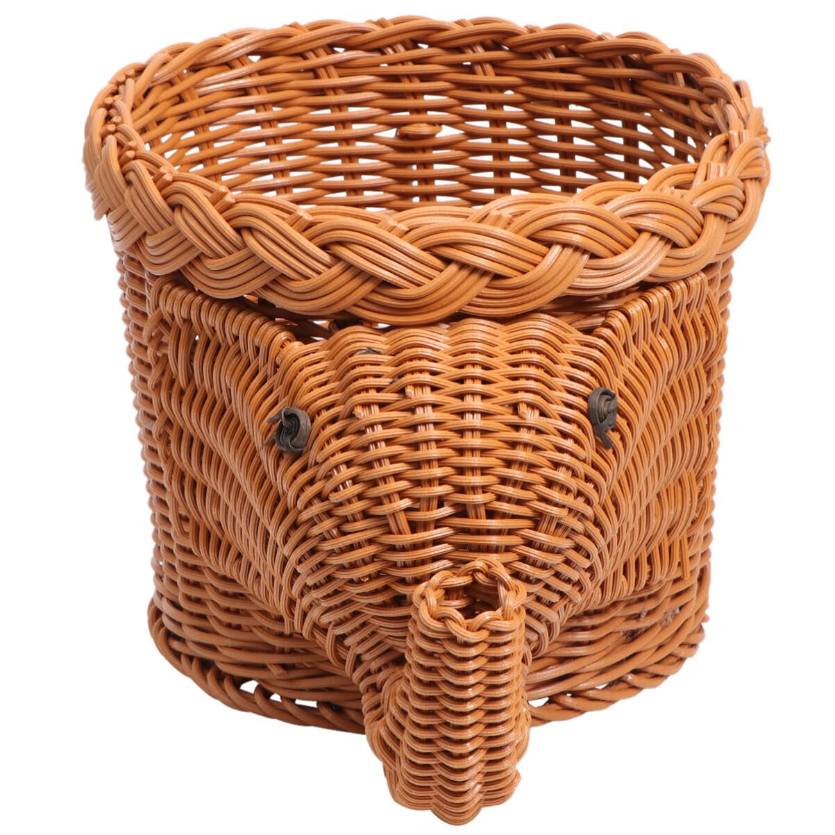 STOBAZA Elephant Rattan Storage Basket Woven Wicker Bin Hand Woven Shelf Organizer Cute Handmade Nursery Gift Animal Artwork Decoration for Vegetable Food Snack Storage Brown 20X20CM