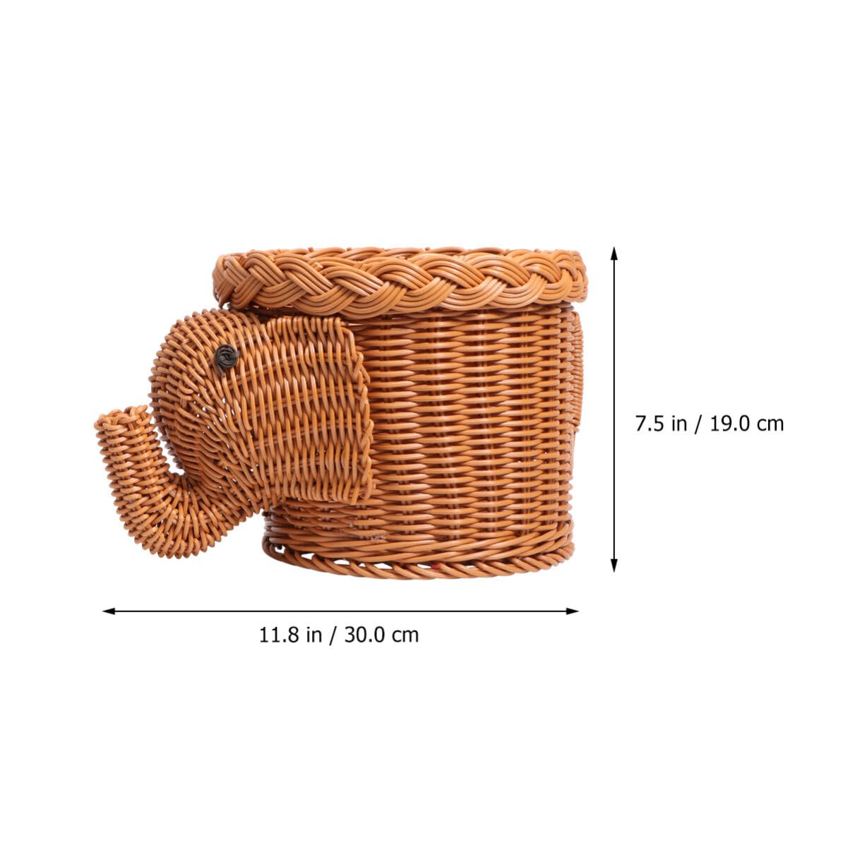 STOBAZA Elephant Rattan Storage Basket Woven Wicker Bin Hand Woven Shelf Organizer Cute Handmade Nursery Gift Animal Artwork Decoration for Vegetable Food Snack Storage Brown 20X20CM