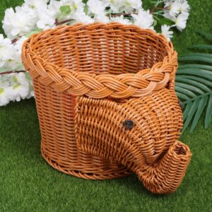 STOBAZA Elephant Rattan Storage Basket Woven Wicker Bin Hand Woven Shelf Organizer Cute Handmade Nursery Gift Animal Artwork Decoration for Vegetable Food Snack Storage Brown 20X20CM