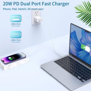 iPhone Fast Charger [MFi Certified], 3 Pack 20W Dual Port QC + PD 3.0 Power USB C Wall Charger Adapter with 6FT Lightning Cable Compatible with iPhone 14/13/12/Pro/Pro Max/XS/X/SE and More