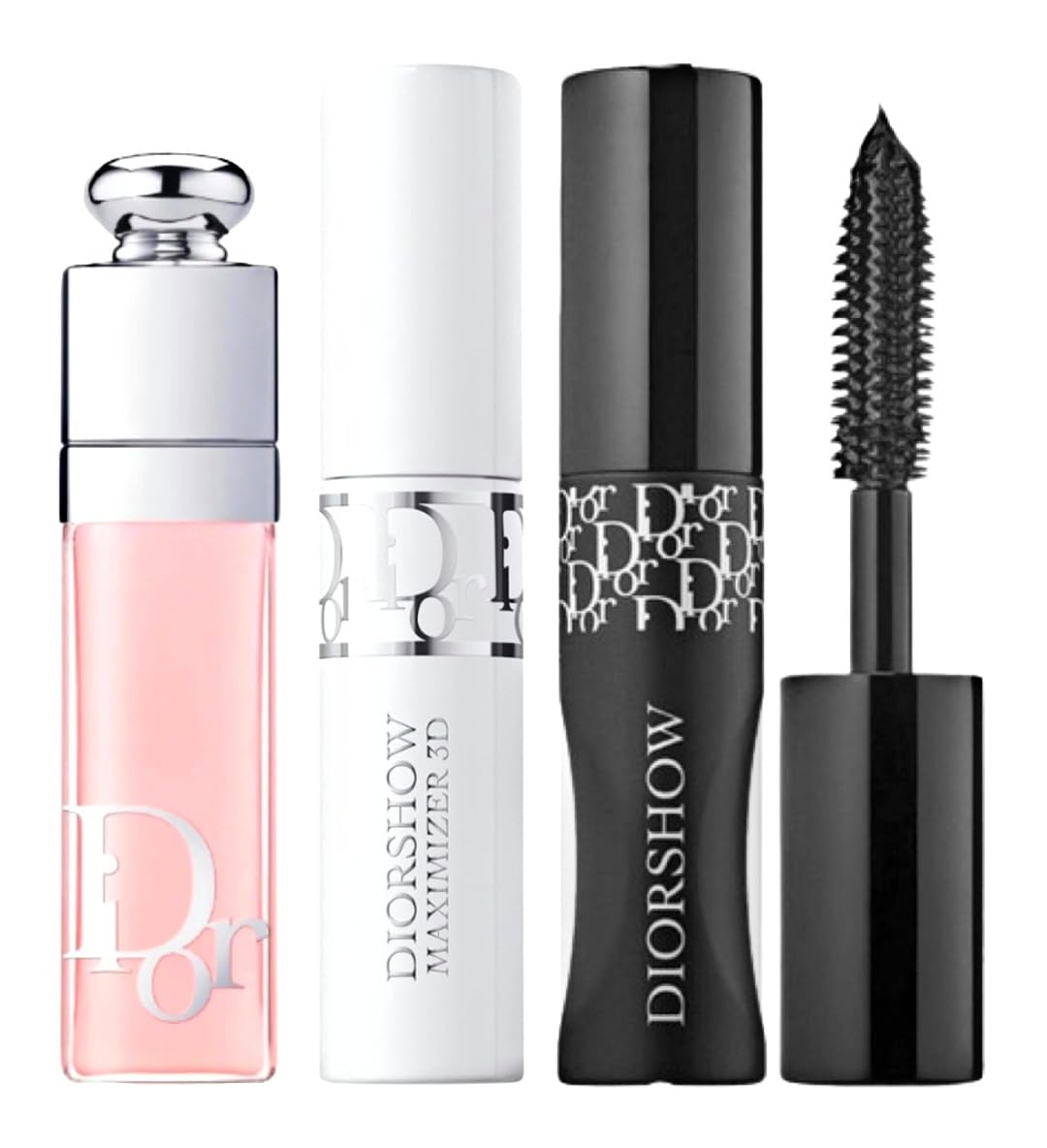 Dior Addict Mini Lip Maximizer 001 Pink, Mascara Base 3D Primer, Pump n Volume Mascara 090 - Travel Size Gift Set