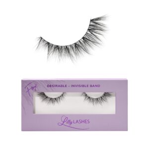 lilly lashes sheer band, false eyelashes w/invisible band lashes, false lashes natural look, wispy lashes style, clear band lashes, reusable eyelashes 20x, lash glue not included, 14mm (desirable)