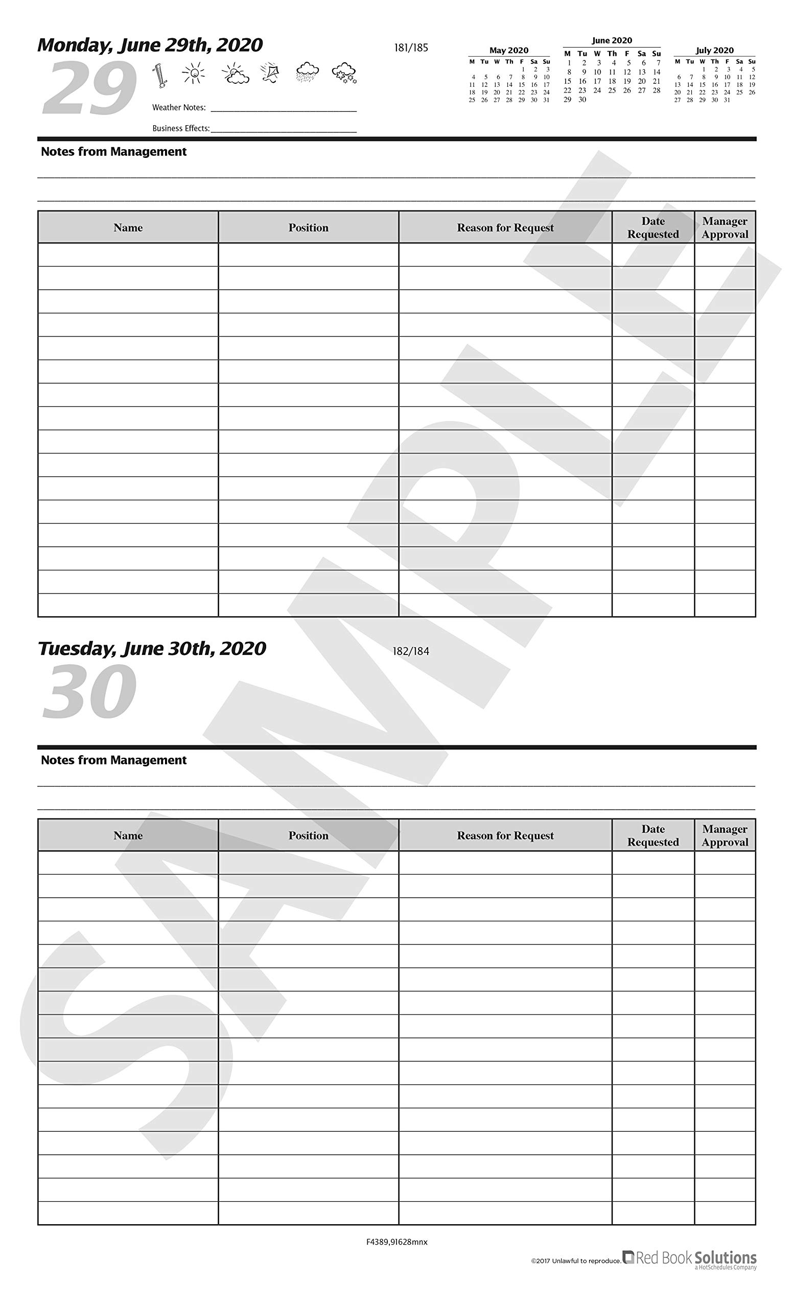 The Manager's Red Book - Request Days Off logbook/notebook/planner, 8.5"x11" semi-annual, 118 pages,15 lines per day (F4389) (July 2024-December 2024)