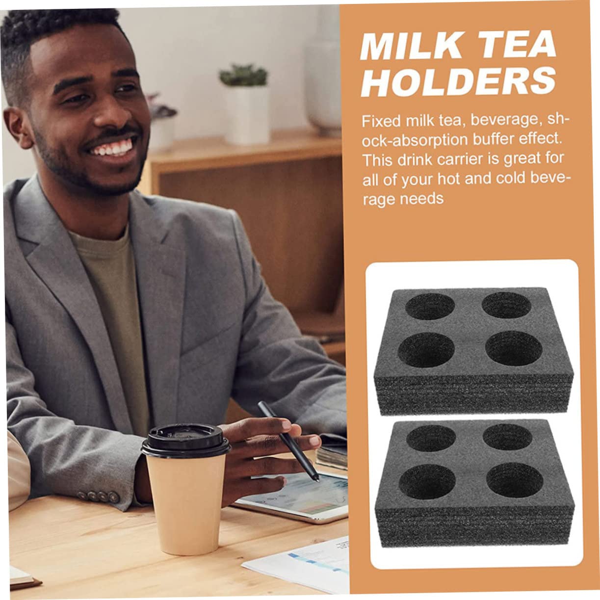 SWOOMEY Cup Holders for Drinks to go Cup Holders Drink Carry Holder take Drink Tray Drink Carrier Takeout 4-Cup Tray Milk Tea Coffee Tray Takeaway Cup epe Foam Composite Pearl Cotton