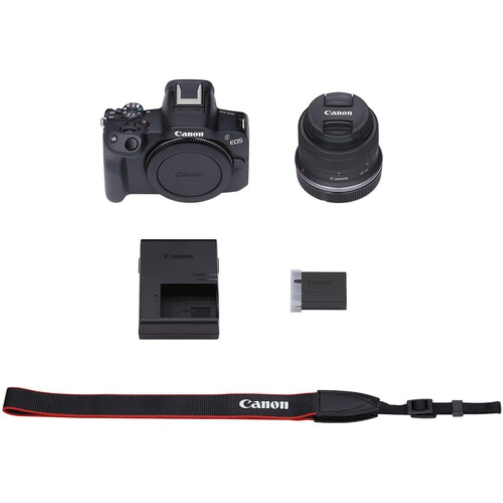 Canon EOS R50 Mirrorless Camera with 18-45mm Lens | Black Bundled with 64GB Memory Card + 49mm UV Filter + Camera Case with Rain Cover + Microfiber Cleaning Cloth (5 Items)