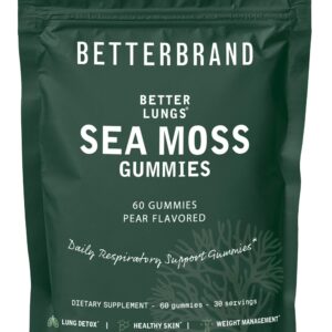 Betterbrand BetterLungs Pear Flavored Sea Moss Gummies - 1600mg Bladderwrack & Burdock Root for Lung & Immune Support, 60 Count