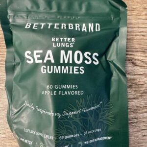 Betterbrand BetterLungs Pear Flavored Sea Moss Gummies - 1600mg Bladderwrack & Burdock Root for Lung & Immune Support, 60 Count