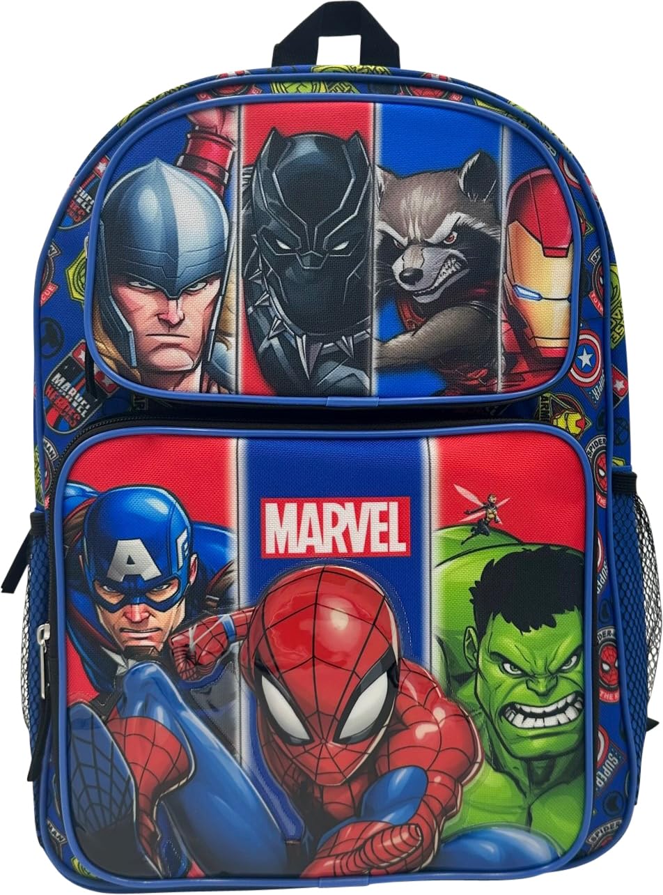 Marvel Superheroes 16" Licensed Cargo School Backpack For Boys (Avengers Black-Blue)