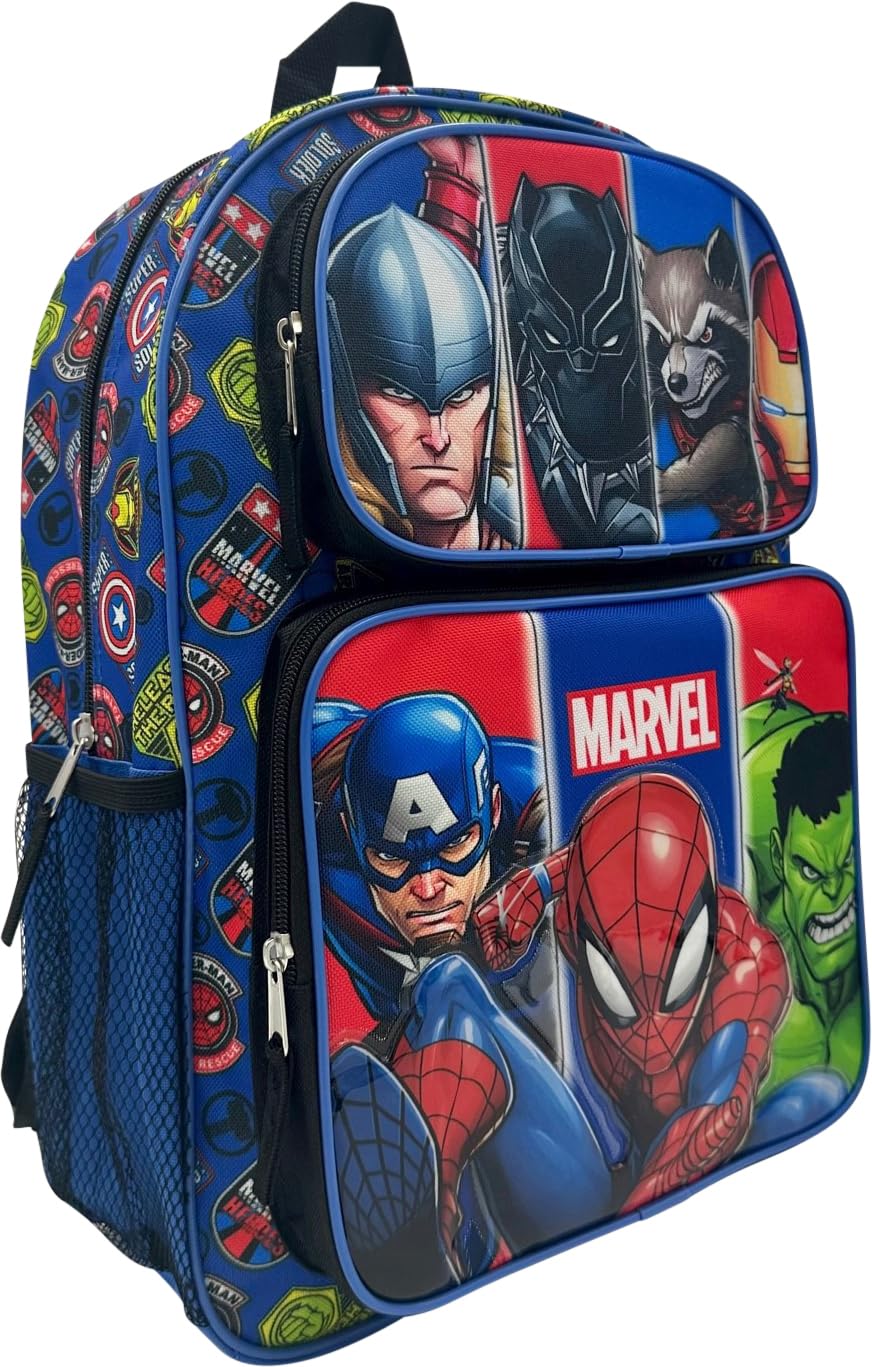 Marvel Superheroes 16" Licensed Cargo School Backpack For Boys (Avengers Black-Blue)