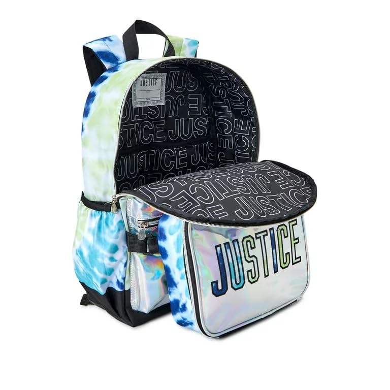 17" Laptop Backpack, Lunch Tote and Pencil Case, 3-Piece Set Metallic Print Blue Tie Dye 0595