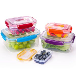 moretoes 10pcs food storage containers with lids (5 snap lids & 5 nestable containers), plastic airtight stackable leakproof freezer storage containers for kitchen, refrigerator organization