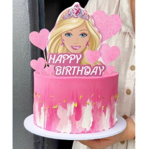 Girl Cake Topper Set, Happy Birthday Cake Toppers, Heart Party Supplies Favor Cake Decorations Pink Party Girly Set