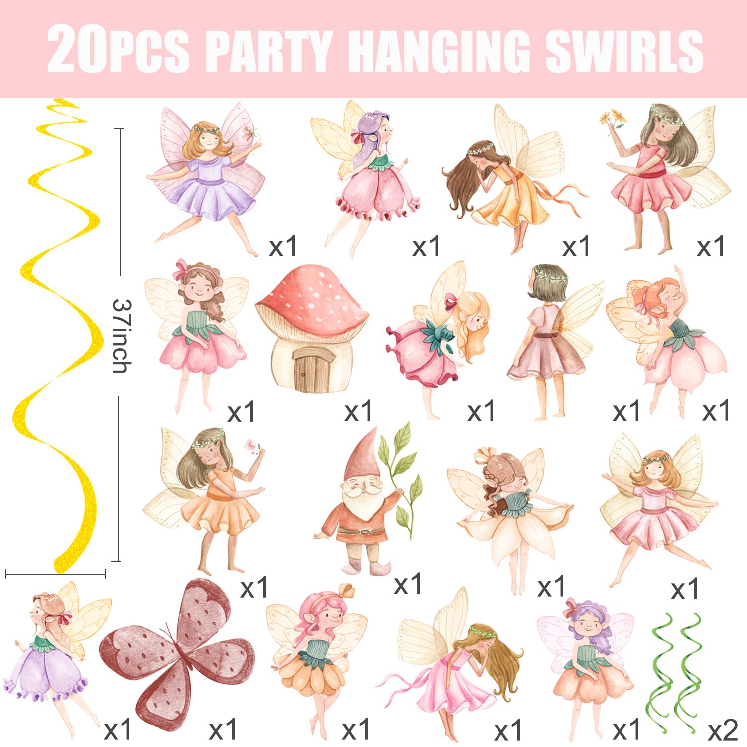 Fairy Party Hanging Swirls Fairy Birthday Party Decorations Fairies Hanging Decor Fairy Garden Swirls Ceiling Streamers for Wonderland Garden Baby Shower Supplies