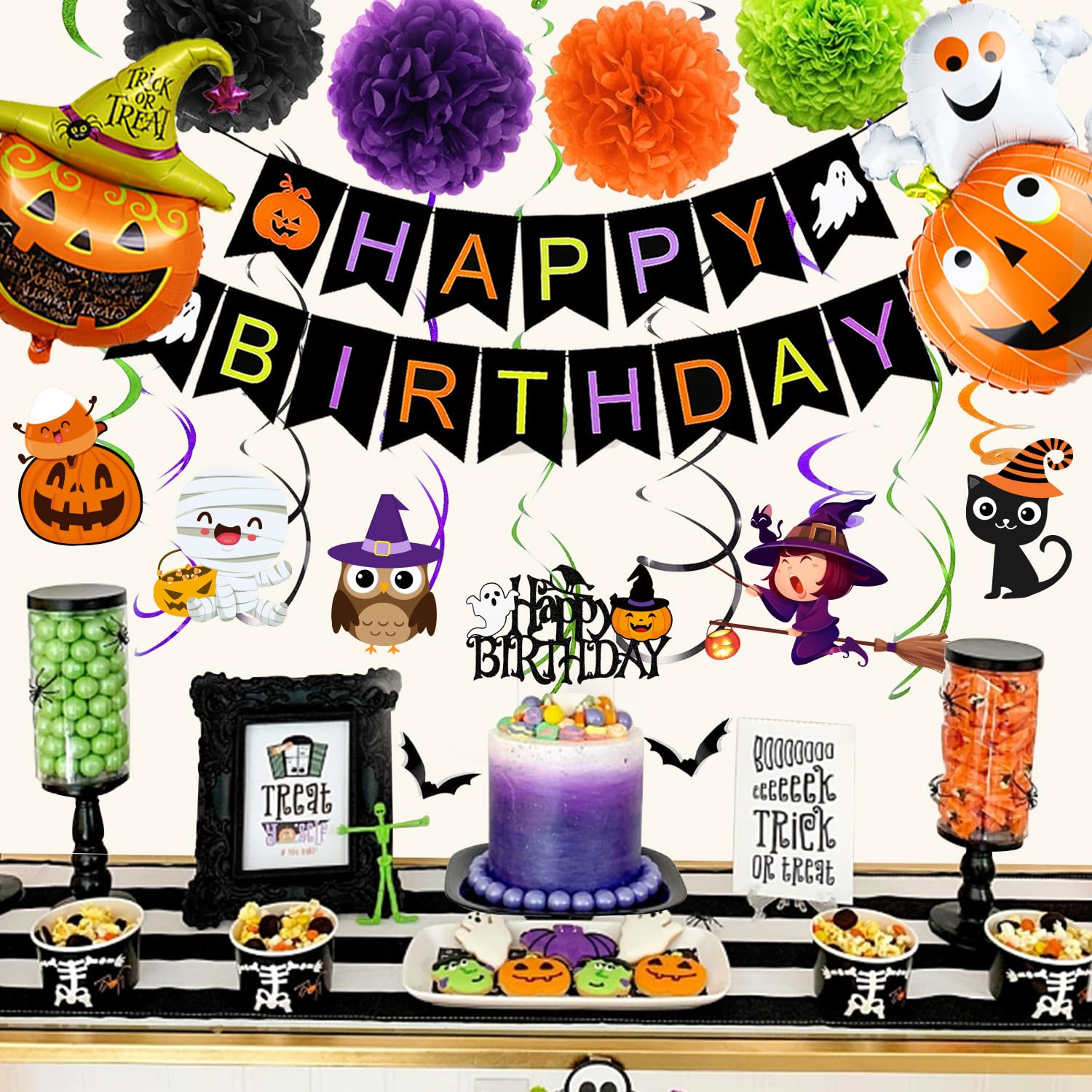 Halloween Party Decorations Halloween Birthday Party Decorations Include Halloween Birthday Banner Halloween Balloon and Halloween Birthday Cake Topper for Halloween First Birthday Decorations