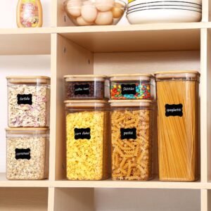 Vtopmart 7 Pack Plastic Airtight Food Storage Containers with Bamboo Lids, Square Clear Food Organizer Set for Pasta, Sugar, Flour, Dry Food, Snack, Cereal, Kitchen Pantry Organization Storage